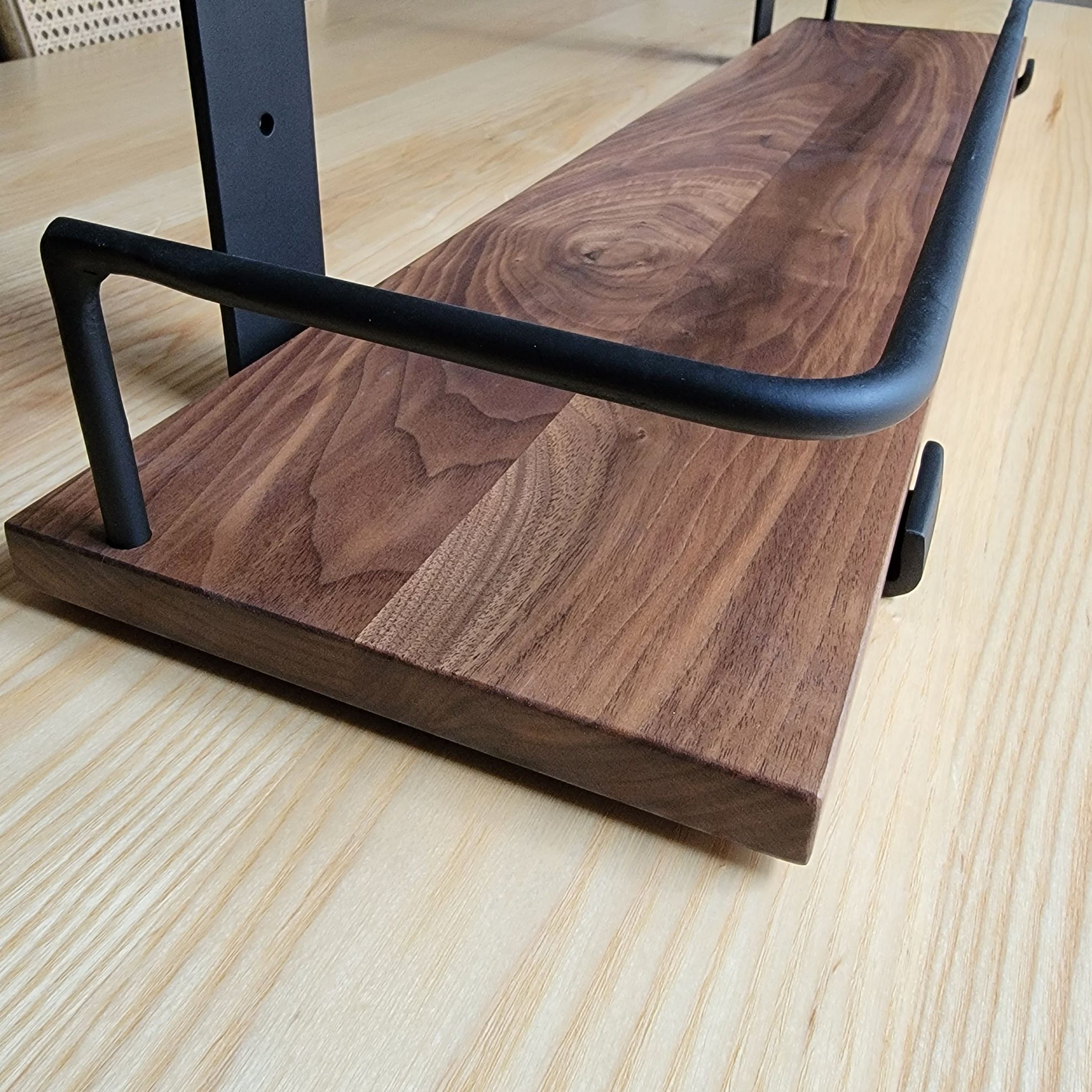 Arc + Oak. Industrial wall shelf with guard
